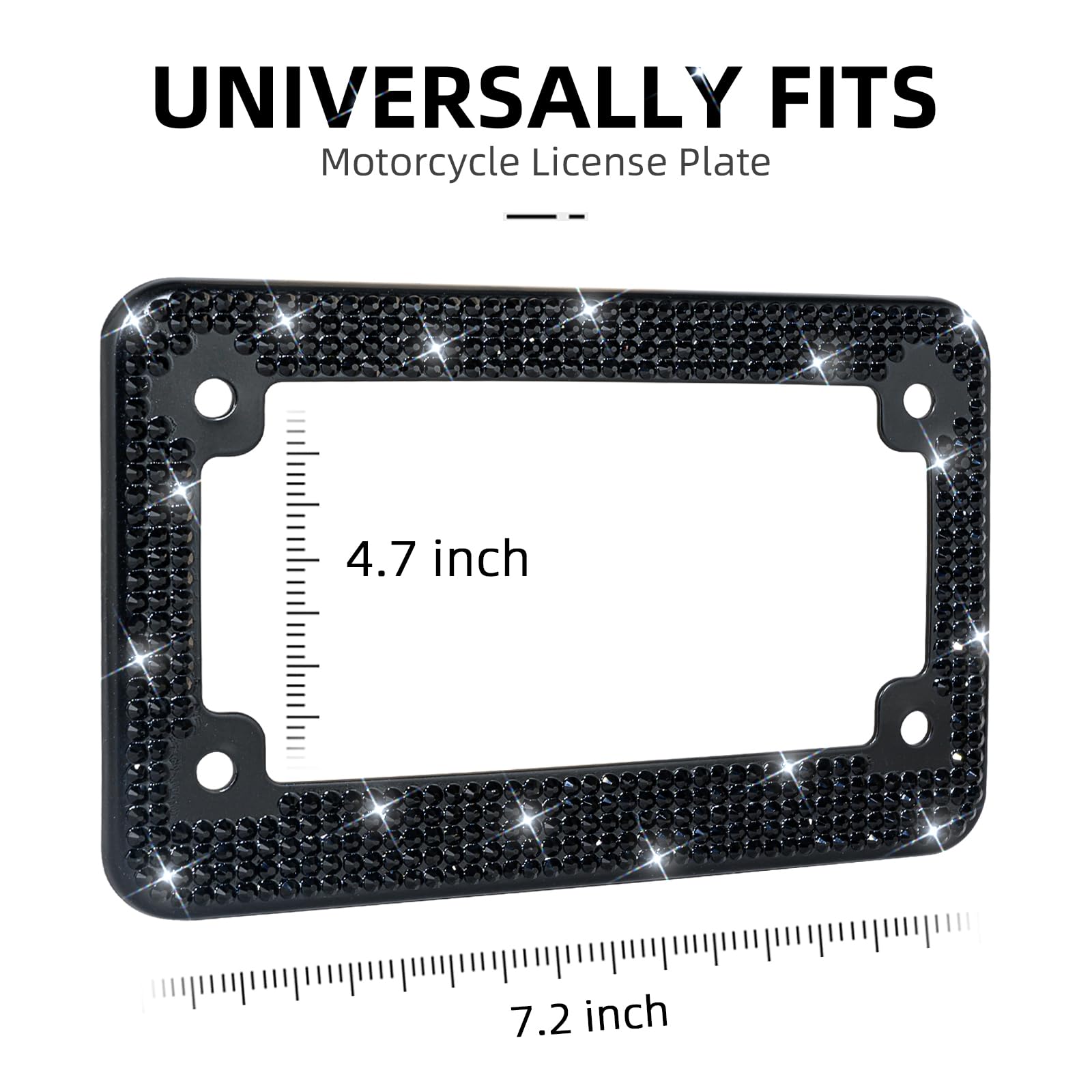 XCLPF Motorcycle Black Bling License Plate Frames,Diamond Rhinestone Motorcycle License Plate Holder,Motorbike Black Crystals License Plate Cover,Motorcycle License Plate Accessories