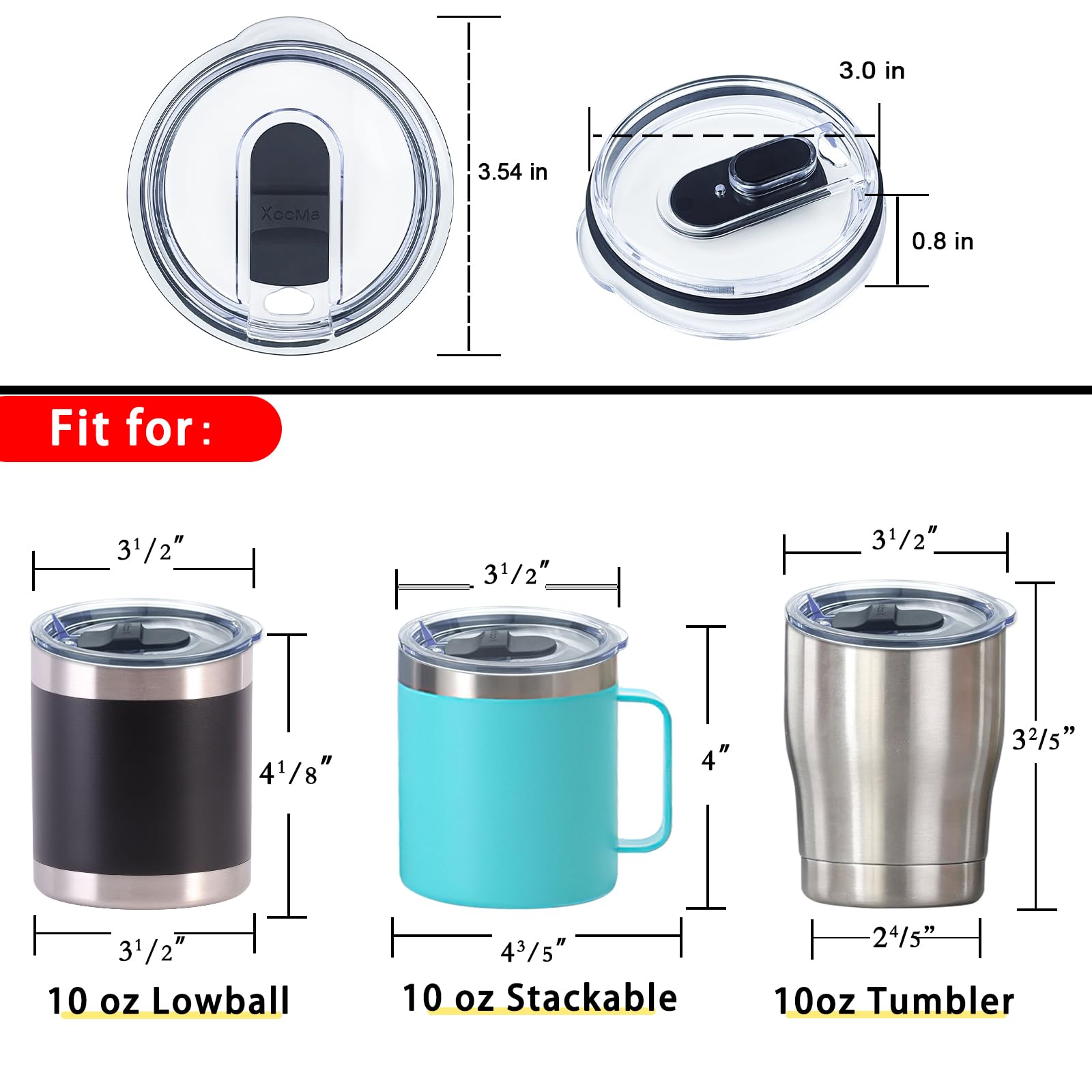 XccMe 4 PACK Magnetic Tumbler Lids,for YETI Rambler 10 oz Stackable Lowball,10 oz Mug,Old Style RTIC Coffee Tumbler,Replacement Magnetic Lids,Spill Proof Cover with 4 Magnetic Slider,BPA Free