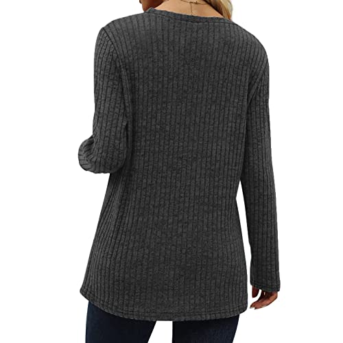 Sweater Vest Cropped Sweaters for Women 2023 Fall Winter Sweater Crew Neck Comfy Loose Knit Long Sleeve Pullover Jumper Tops Deco with Buttons Grey