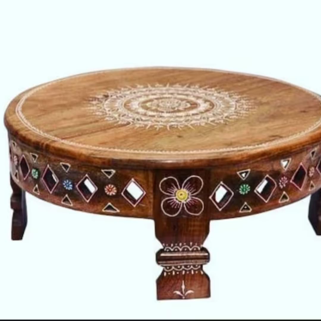 Wooden Indian Beautiful Wood Polished Natural Chakki Table,Grinder Table/Side table/Cocktail Table/Dining Table/Indian Mill Table,PartyTable