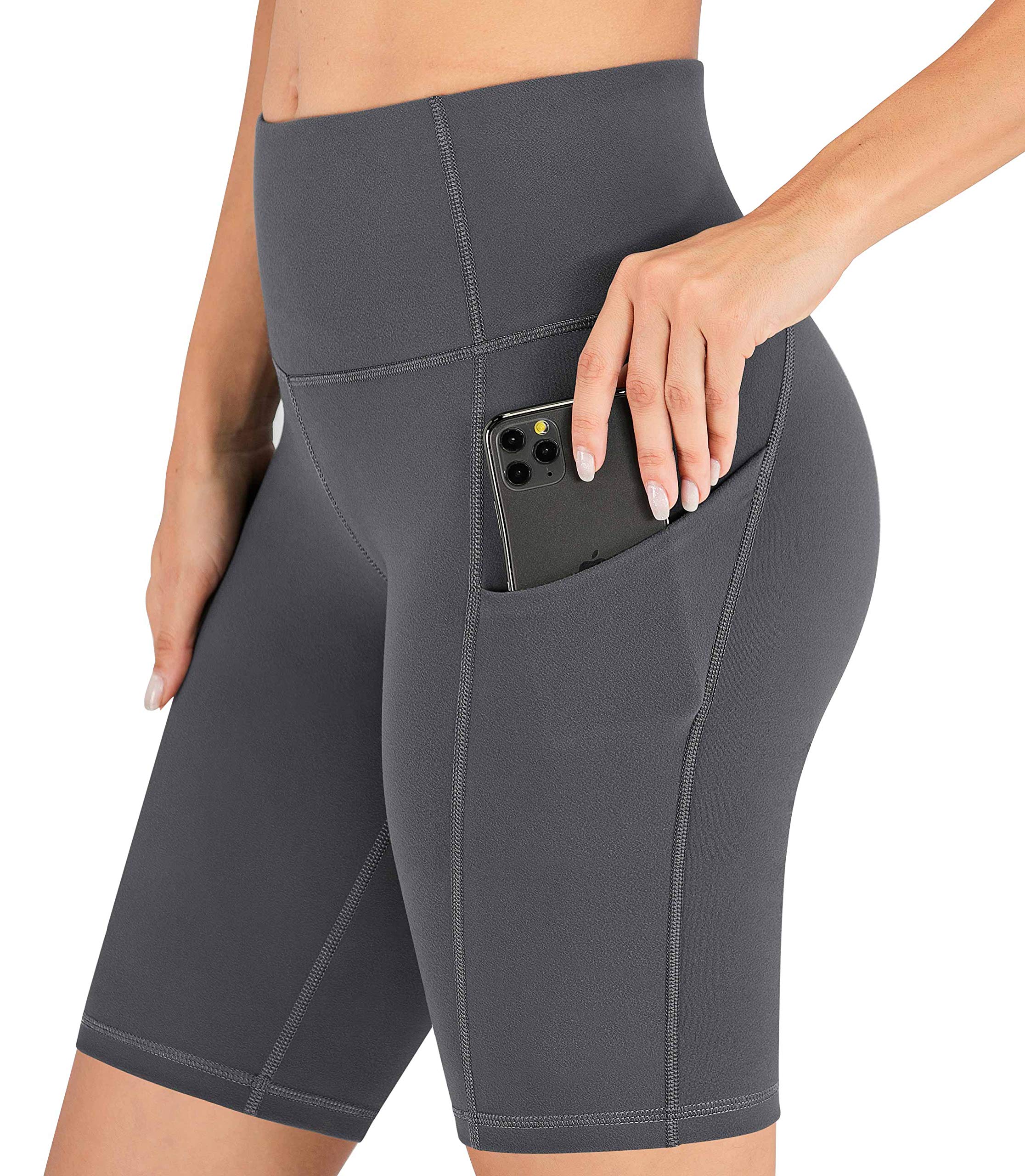 TOREEL 2 Pack Biker Shorts Women with Pockets 8" High Waisted Tummy Control Workout Shorts for Women Spandex Compression Exercise Shorts