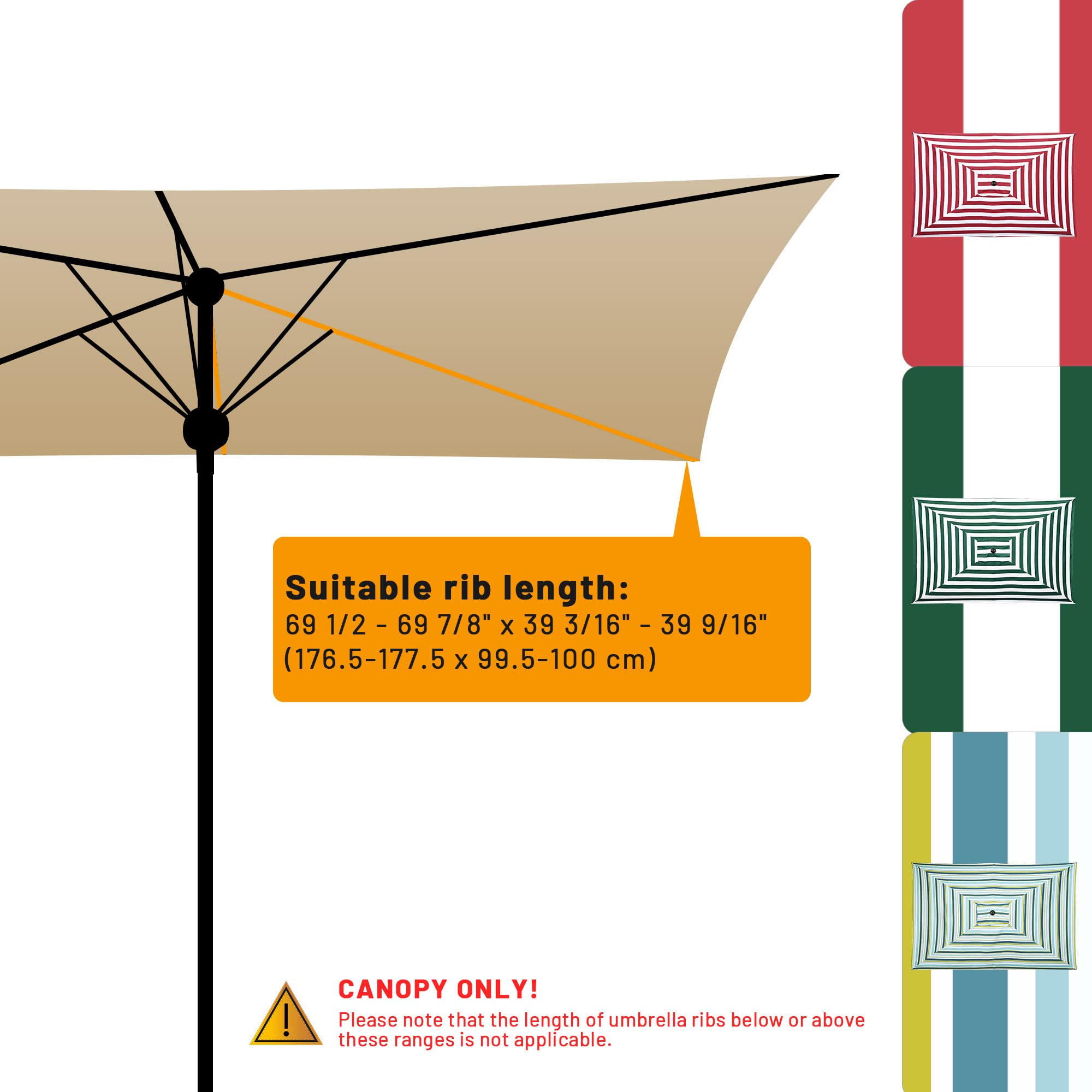 Yescom 10x6.5 Ft Patio Umbrella Replacement Canopy Market Table Top Sunshade Cover Home