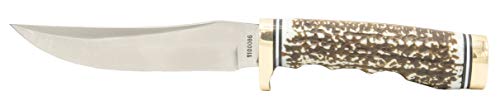 Uncle Henry 153UH Next Gen Golden Spike Knife with 5in High Carbon S.S. Fixed Blade, Staglon Handle, Sharpening Stone, and Leather Belt Sheath for EDC, Hunting, Survival, Camping and Outdoors,Brown