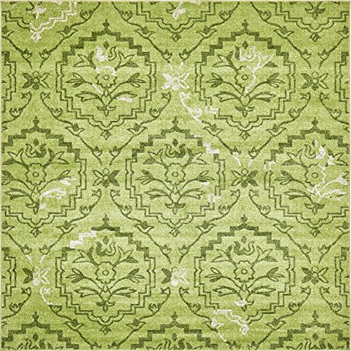 Unique Loom Damask Collection Traditional, Geometric, Victorian, Floral Victorian Area Rug (8' 0 x 8' 0 Square, Green/Olive)