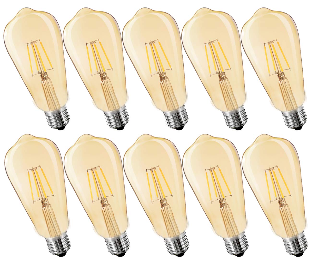 ZYCYLIGHT Dimmable Led Bulb, 4w LED Edison Bulb, 40w Equivalent, 4W Vintage LED Filament Light Bulb, St64 Led Bulb,2400-2700K (Amber Glow),e26 Medium Screw Base, Amber Glass Cover, 10 Pack