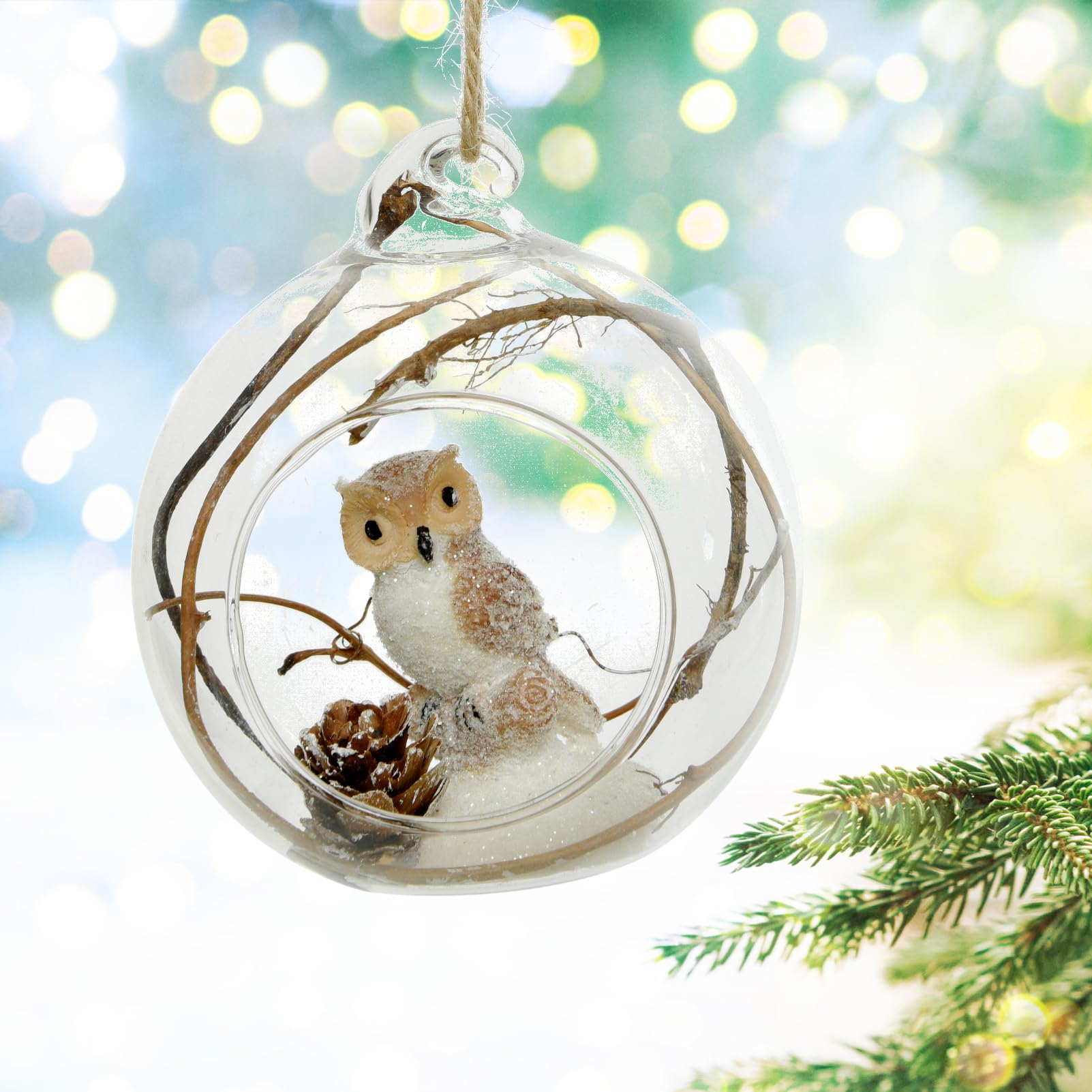 Woodland Animals Ornaments - Glass Ball Terrarium Christmas Tree Decorations, Set of 4