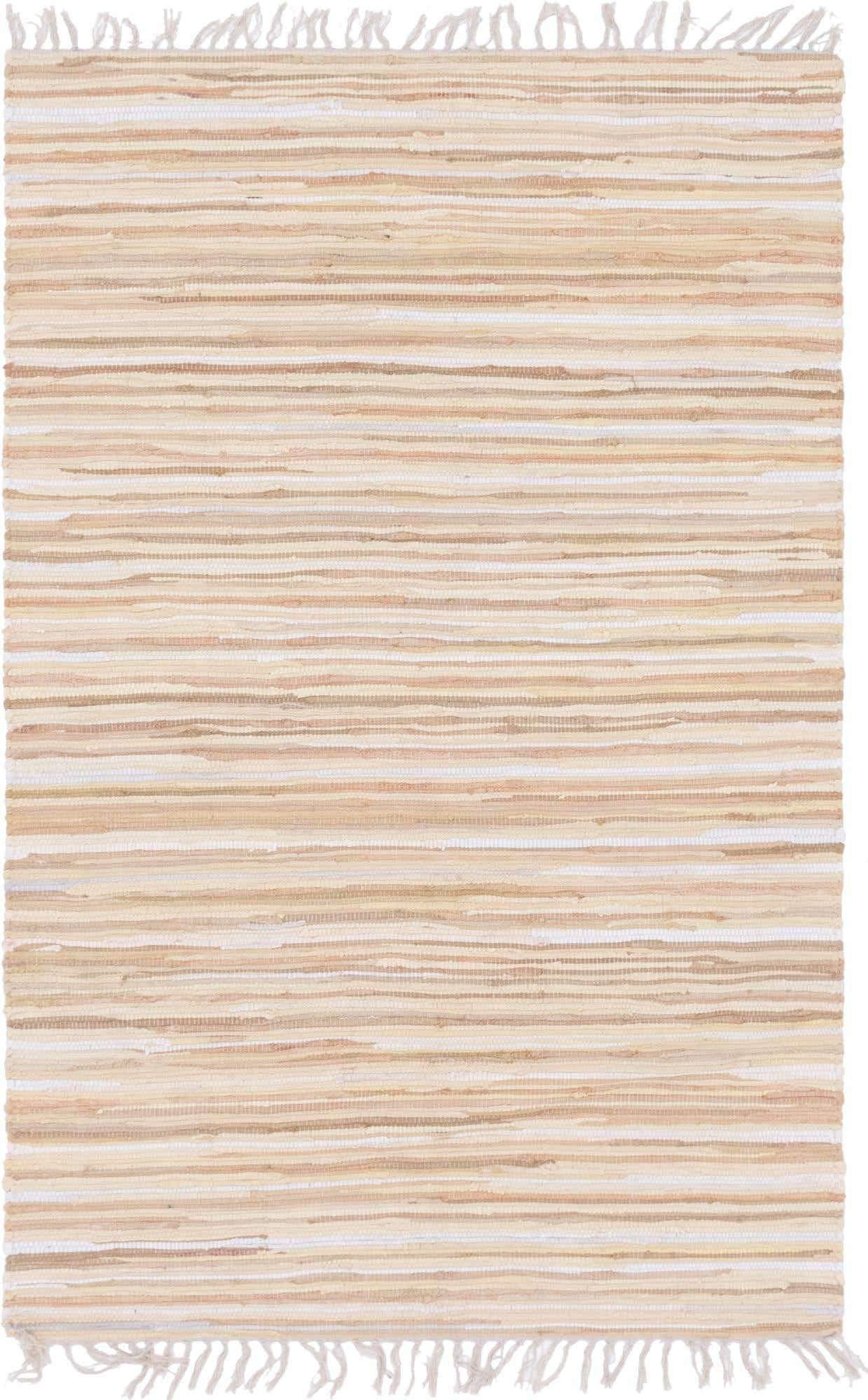Unique Loom Chindi Cotton Collection Soft Hand Woven Natural Fiber Striped Area Rug, 4 ft x 6 ft, Beige/Ivory