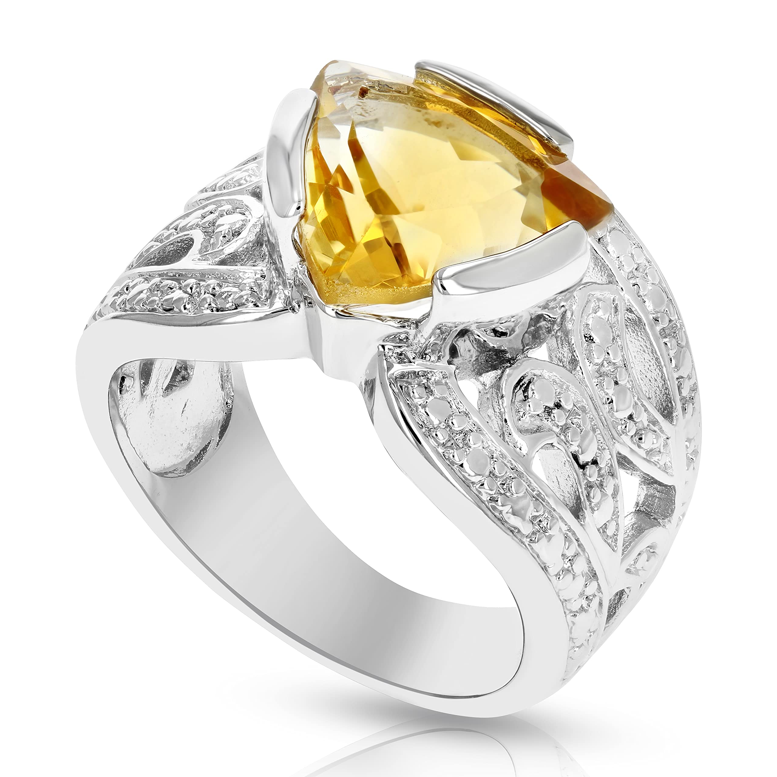 VIR JEWELS 2.50 cttw Citrine Fashion Ring Brass with Rhodium Plating Triangle Shape 11 MM Size 7