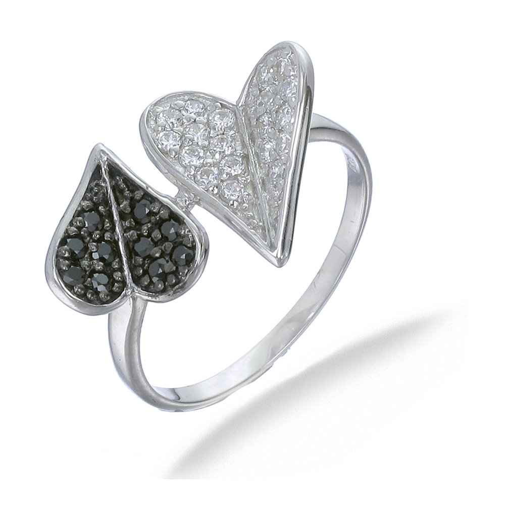 VIR JEWELS Cubic Zirconia Black Heart Ring in .925 Sterling Silver in Round Shape Prong Set Size 7