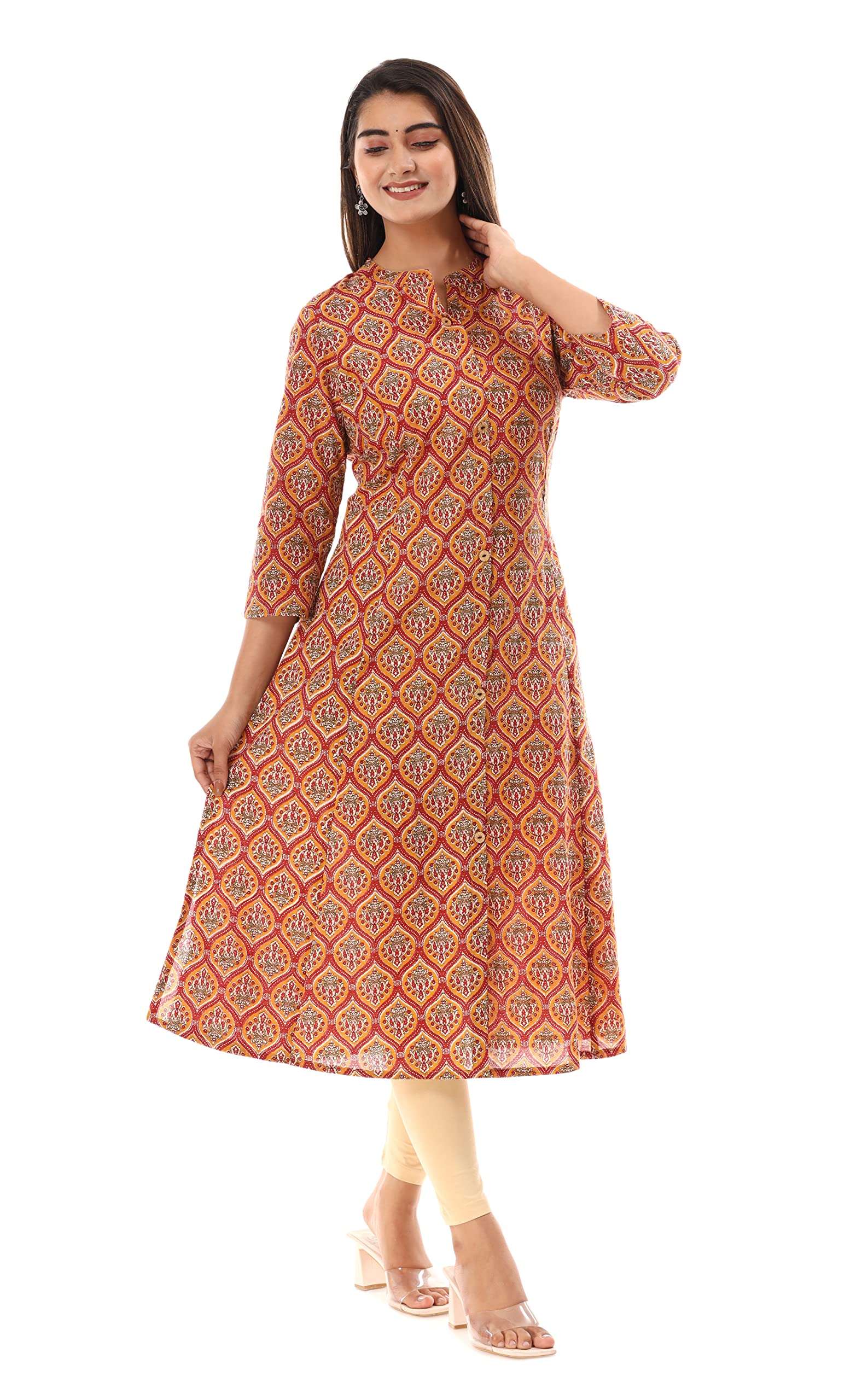 Vihaan Impex Printed Casual Red Tunic for Women Long Kurta Kurti 3/4 Sleeve (as1 alpha l regular regular)