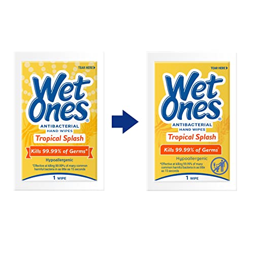 Wet Ones Antibacterial Hand Wipes Singles, Tropical Splash Wipes | Individual Wipes, Antibacterial Wipes, Hand Wipes Individually Wrapped | 24 ct. (6 pack)