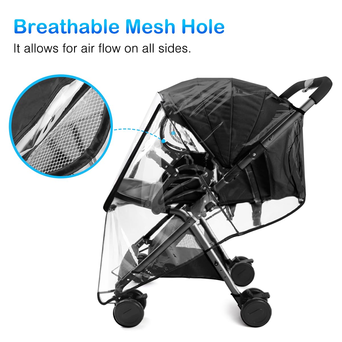 Zooawa Stroller Rain Cover, Universal Size Baby Christmas Travel Weather Shield Food Grade EVA Plastic Waterproof Windproof Dust Resistant Stroller Raincover for Jogger Stroller Buggy Pram - Clear