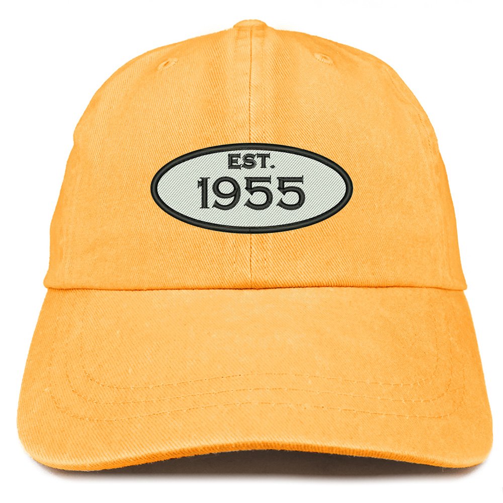 Trendy Apparel Shop Established 1955 Embroidered 69th Birthday Gift Pigment Dyed Washed Cotton Cap - Mango