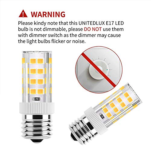 UNITEDLUX E17 LED Bulb for Microwave Oven Appliance 4W (40W Halogen Bulb Equivalent) Warm White 3000K Non-Dimmable Ceramic Body Microwave Oven Light Bulb (2Pack)