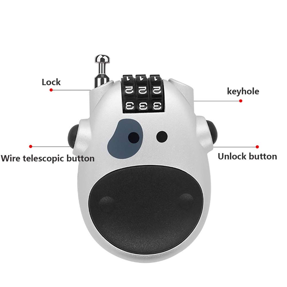 ZHYING Retractable Bicycle Password Lock,Anti Theft Bike Steel Wire Chain with 3 Digits Code,Resettable Combination for Scooter,Motorcycles,etc
