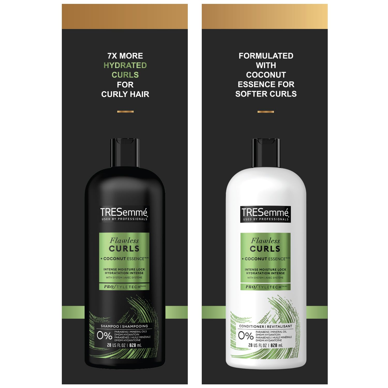 TRESemmé Flawless Curls Shampoo and Conditioner Set, Curly Hair Products with Coconut Oil Leaves Curls Defined, Sulfate Free, Frizz Free, 28 Fl Oz Ea