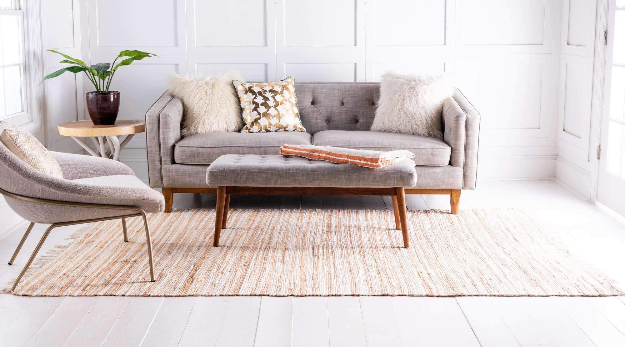 Unique Loom Chindi Cotton Collection Soft Hand Woven Natural Fiber Striped Area Rug, 4 ft x 6 ft, Beige/Ivory