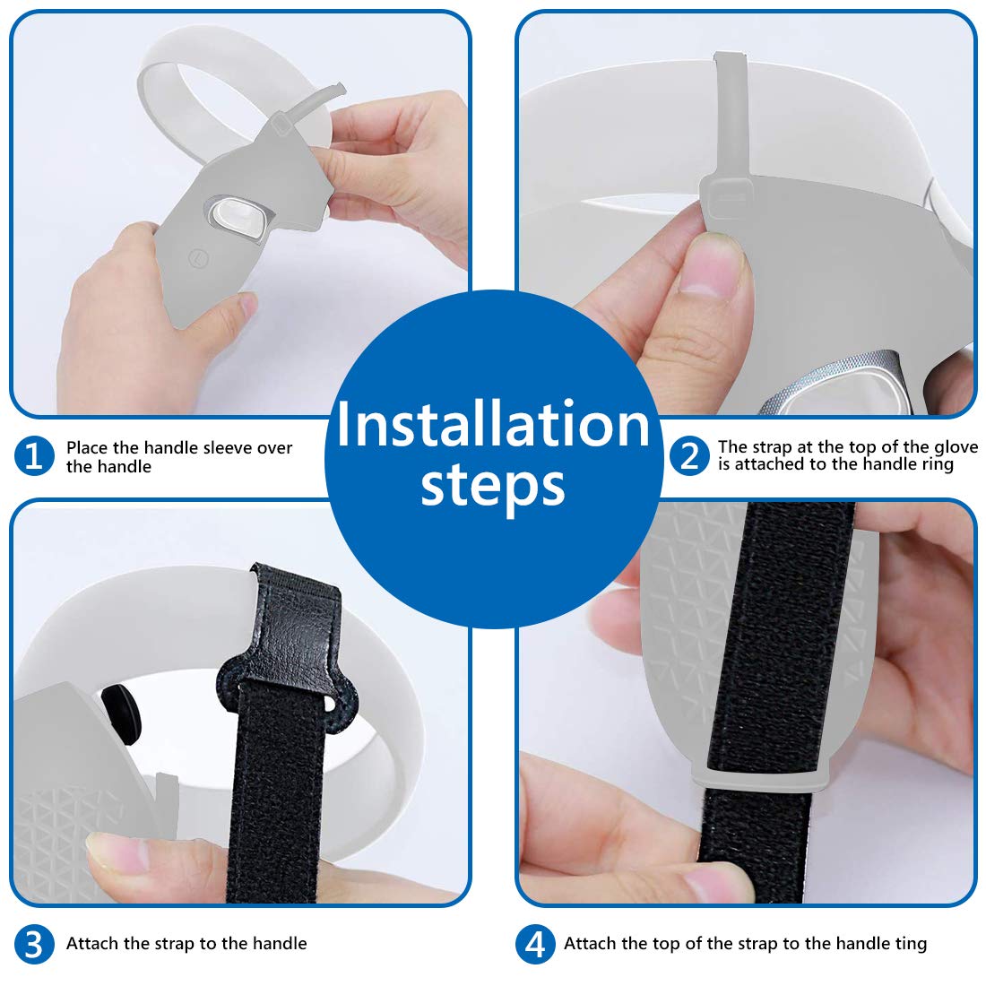 Touch Oculus Quest Quest 2 Controller Grip Cover (1 Pair), Knuckle Straps (1 Pair), Strap Grip Cover, for Increases Friction, Improves Grip, Wicks Sweat, Adjustable to Fit Sized Hands (Grey)