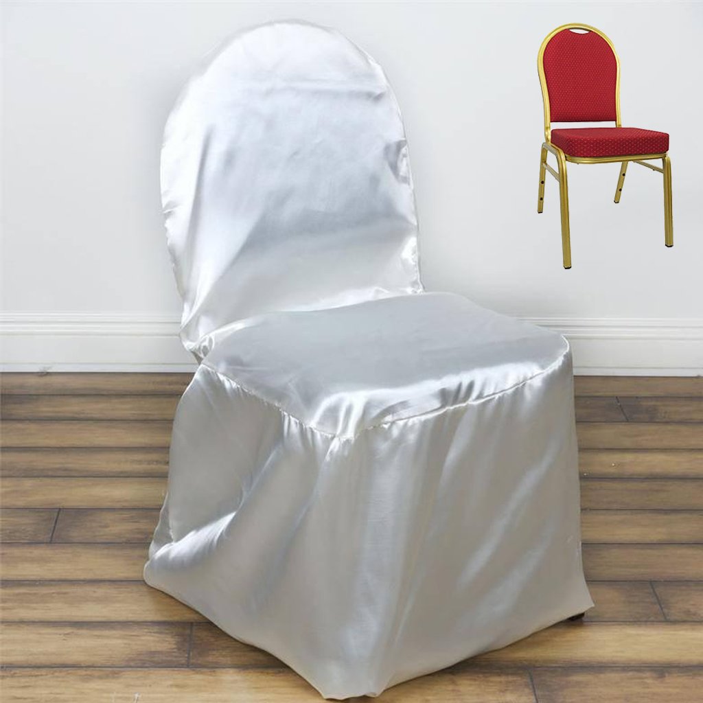 TABLECLOTHSFACTORY Ivory Satin Banquet Chair Covers-Pack of 5