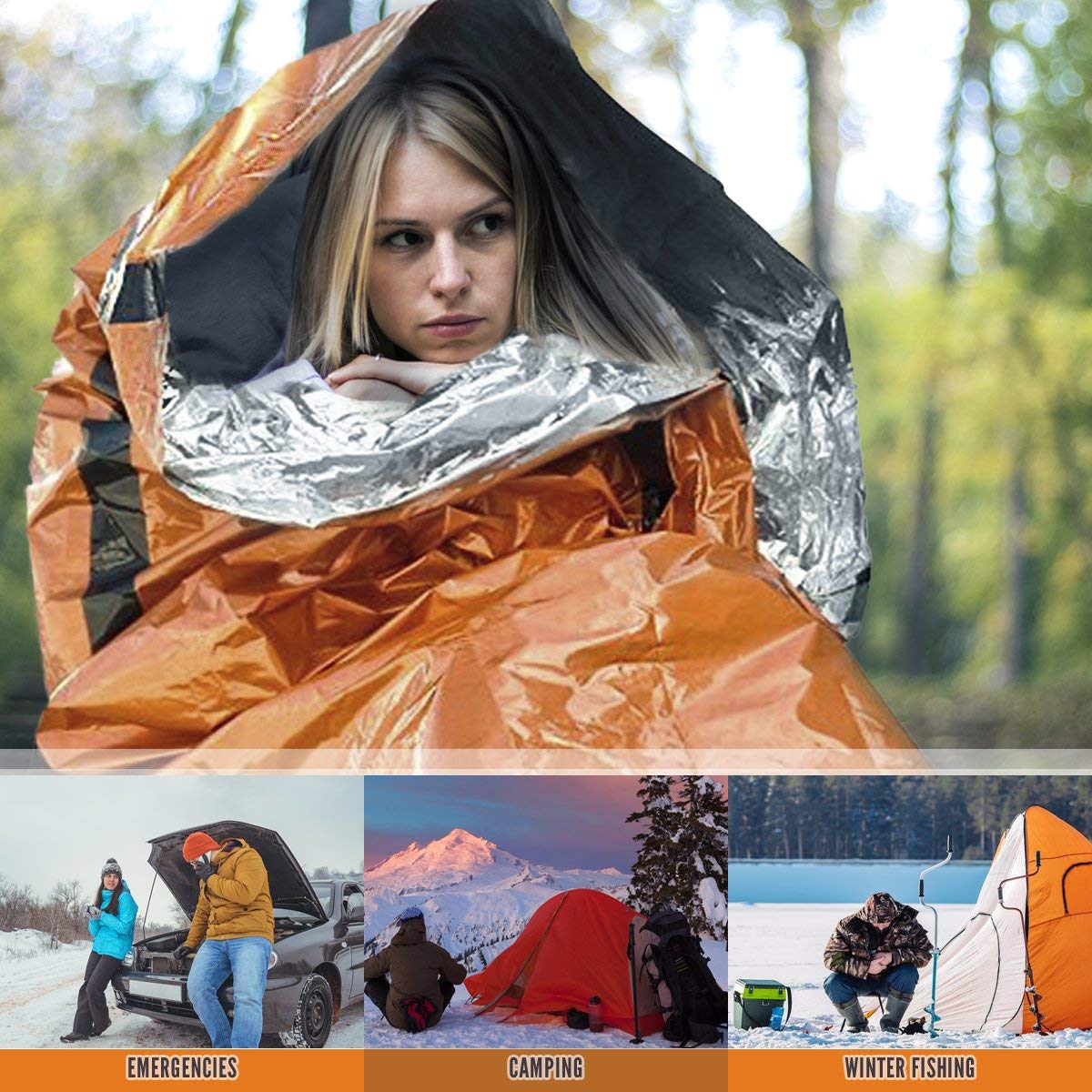 Wild Peak Emergency Waterproof Bivy Sack Sleeping Bag with Survival Gear Whistle - Ultra Lightweight, Compact Thermal Mylar Blanket, Reflective, Reusable, Durable Bivvy