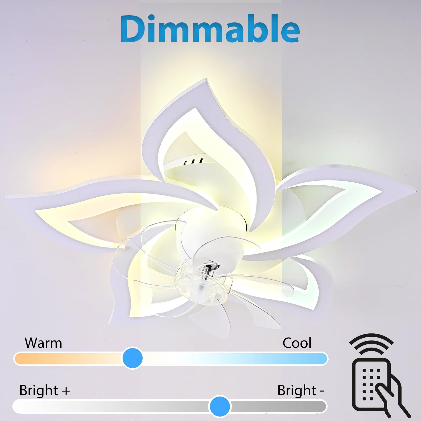 viniv 19'' Low Profile Ceiling Fan with Lights Remote Control, Modern Flush Mount Ceiling Fan, Dimmable LED 6 Speeds Timing Ceiling Fan for Bedroom Kitchen
