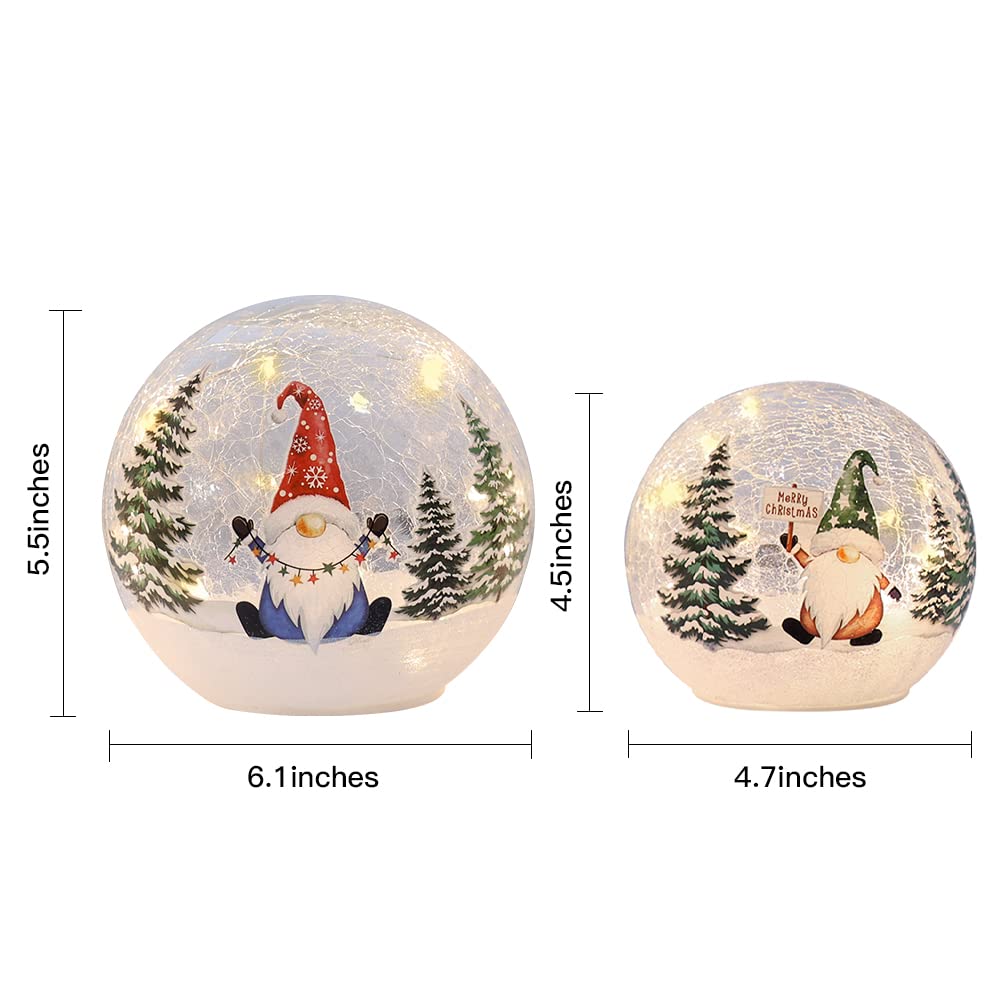 YEAHOME Christmas Decorations Indoor, 3 Pcs Lighted Gnomes Christmas Snow Globes Home Decor, Christmas Table Decorations LED Crackle Glass Ball with Timer for Living Room Fireplace Tabletop