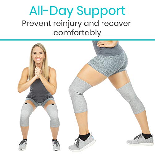 Vive Knee Compression Sleeves for Women & Men (Pair) - Elastic Support Brace for Improved Circulation, Recovery, Arthritis Joint Pain - Great for Sports, Running, & Jogging