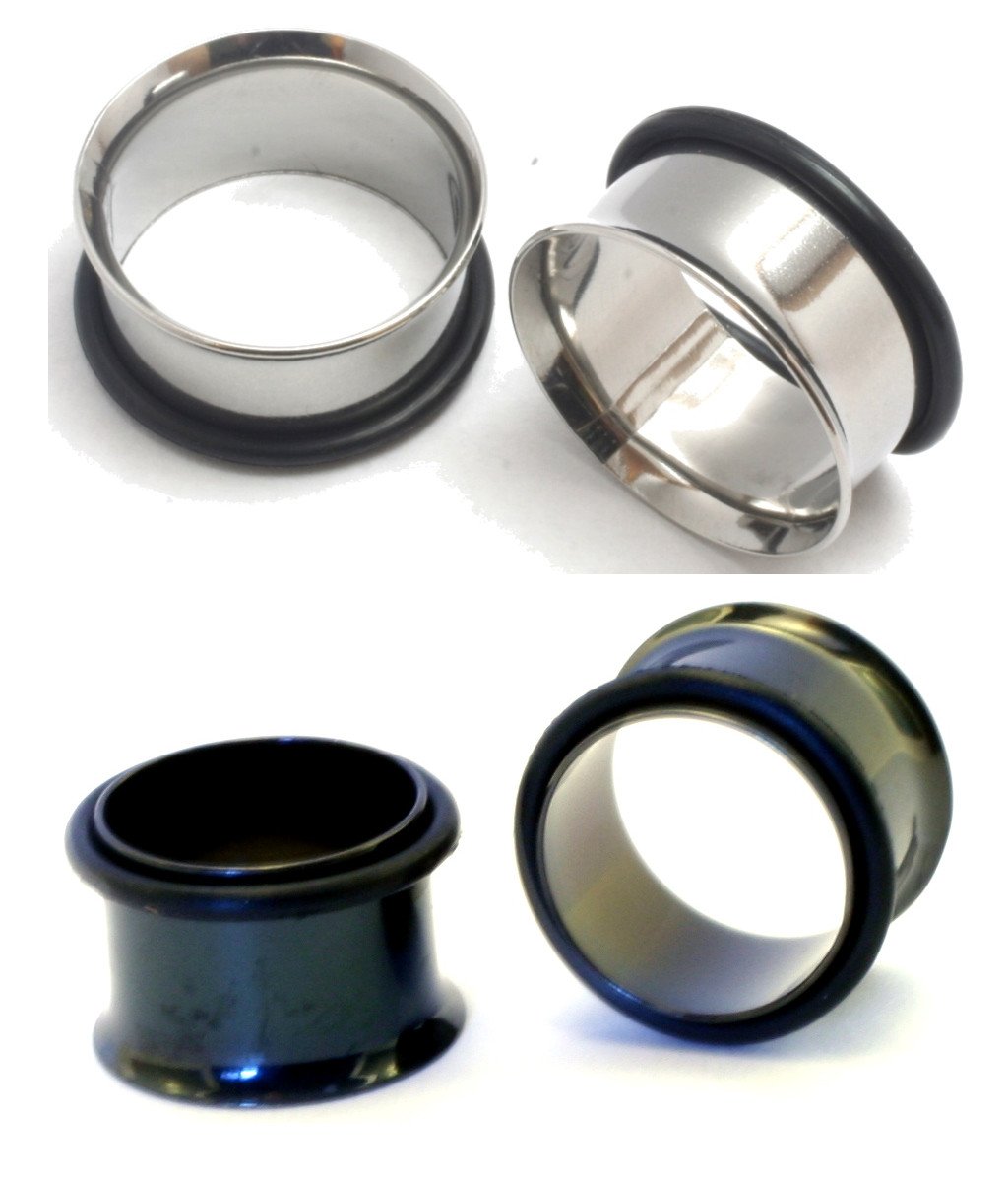 Zaya Body Jewely 2 Pairs Stainless Steel and Titanium Single Flare Ear Tunnels Gauges 00g 1/2 9/16 5/8 3/4 7/8 1 inch (7/8' 22mm)
