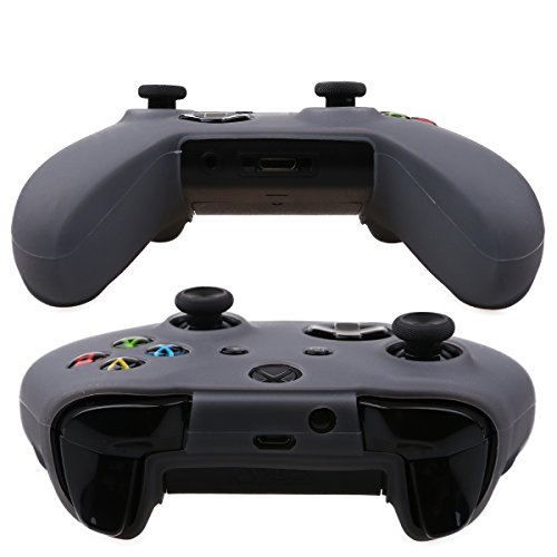 YoRHa Silicone Cover Skin Case for Microsoft Xbox One X & Xbox One S Controller x 1(Grey) with Pro Thumb Grips 8 Pieces