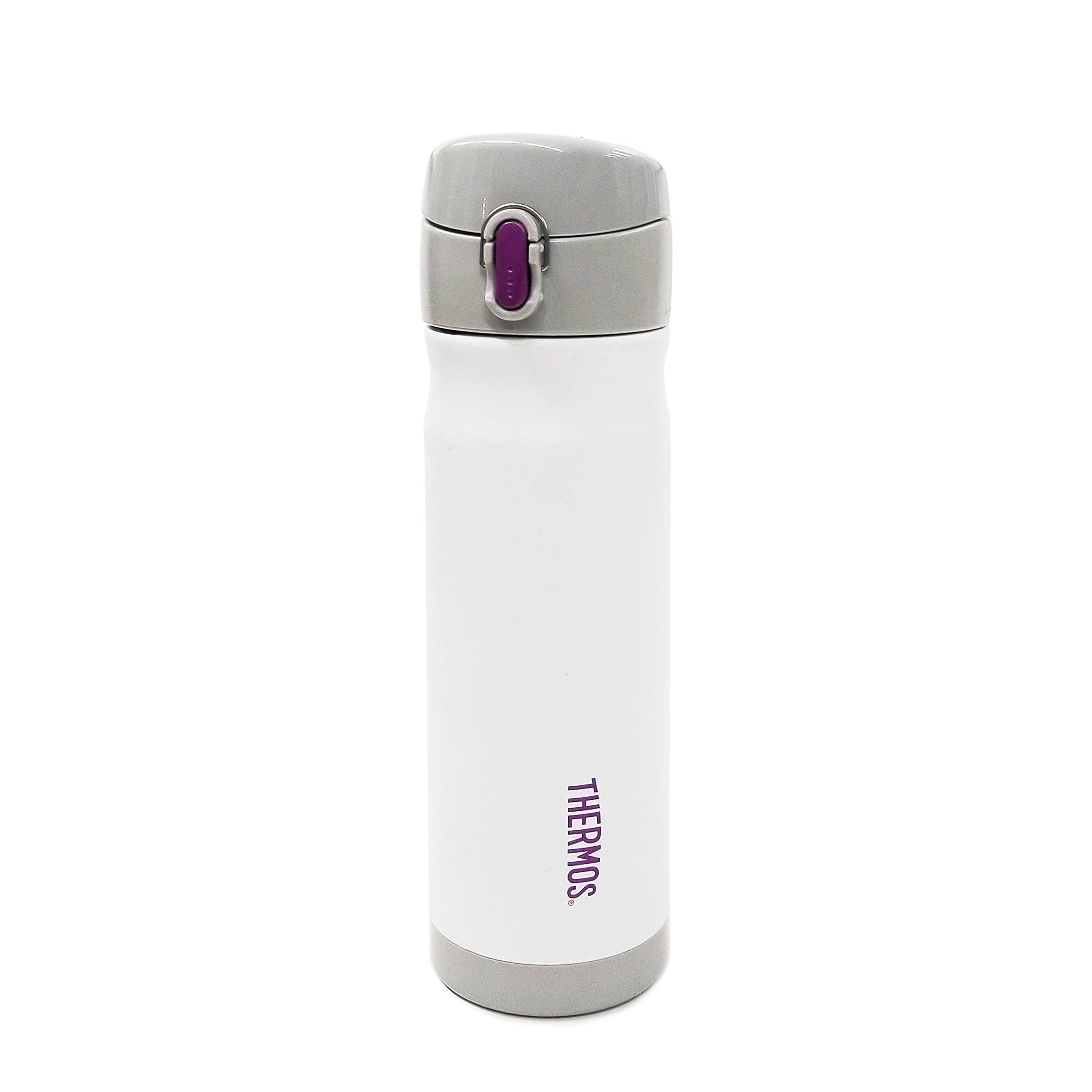 Thermos Vacuum Insulated Stainless Steel Commuter Bottle, 16-ounce, White w/Purple Accent