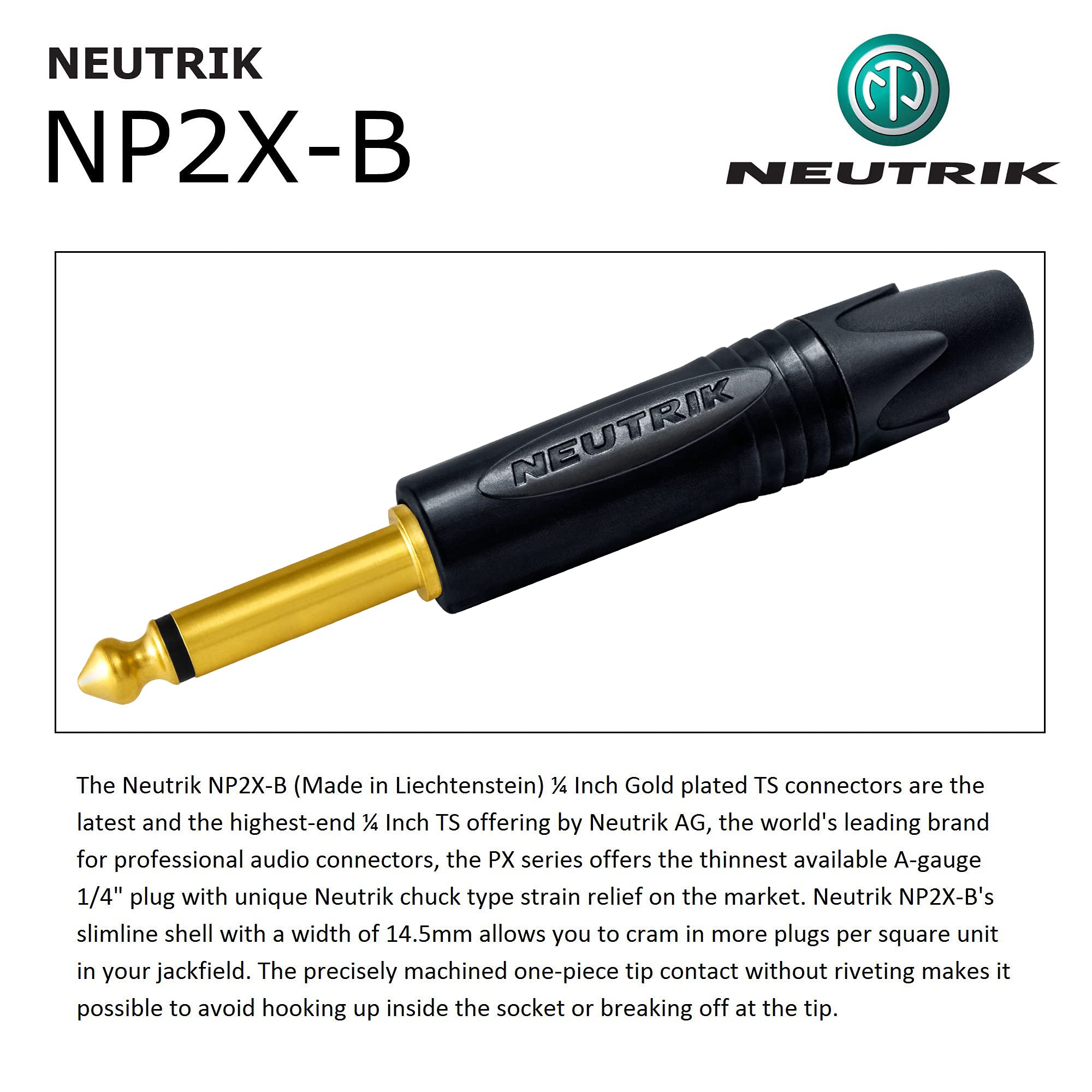 WORLDS BEST CABLES 1 Foot β TS to RCA Cable β Mogami 2964 Audio Interconnect Cable & Neutrik NP2X-B & Amphenol ACPL-CBK Gold Plugs - CUSTOM MADE