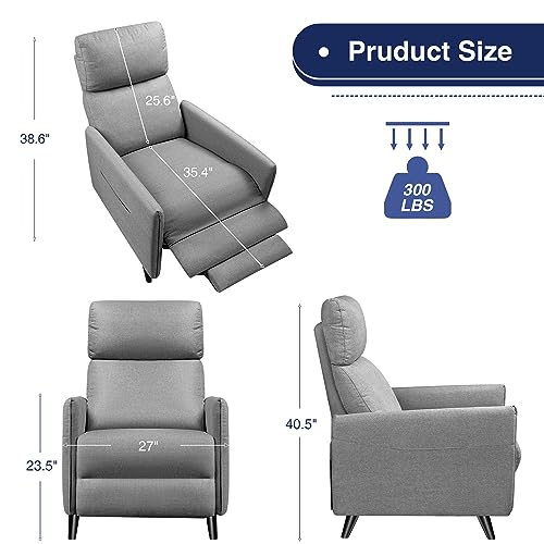 YESHOMY Massage Chair for Living Room, Fabric Home Theater Single Sofa with Adjustable Reclining, Lazyboy Padded Seat Backrest for Adults, Large, Light Gray