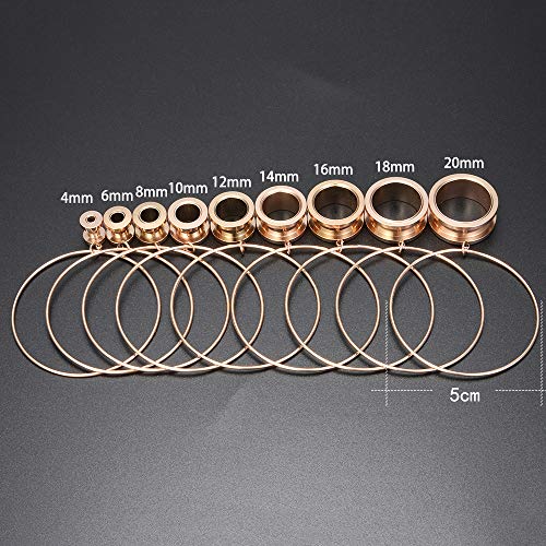 ZS Ear Tunnels Large Hoop Ear Plugs Rose Gold Ear Gauges 316L Stainless Steel Expander Dangle Gauges 6g-3/4 IN