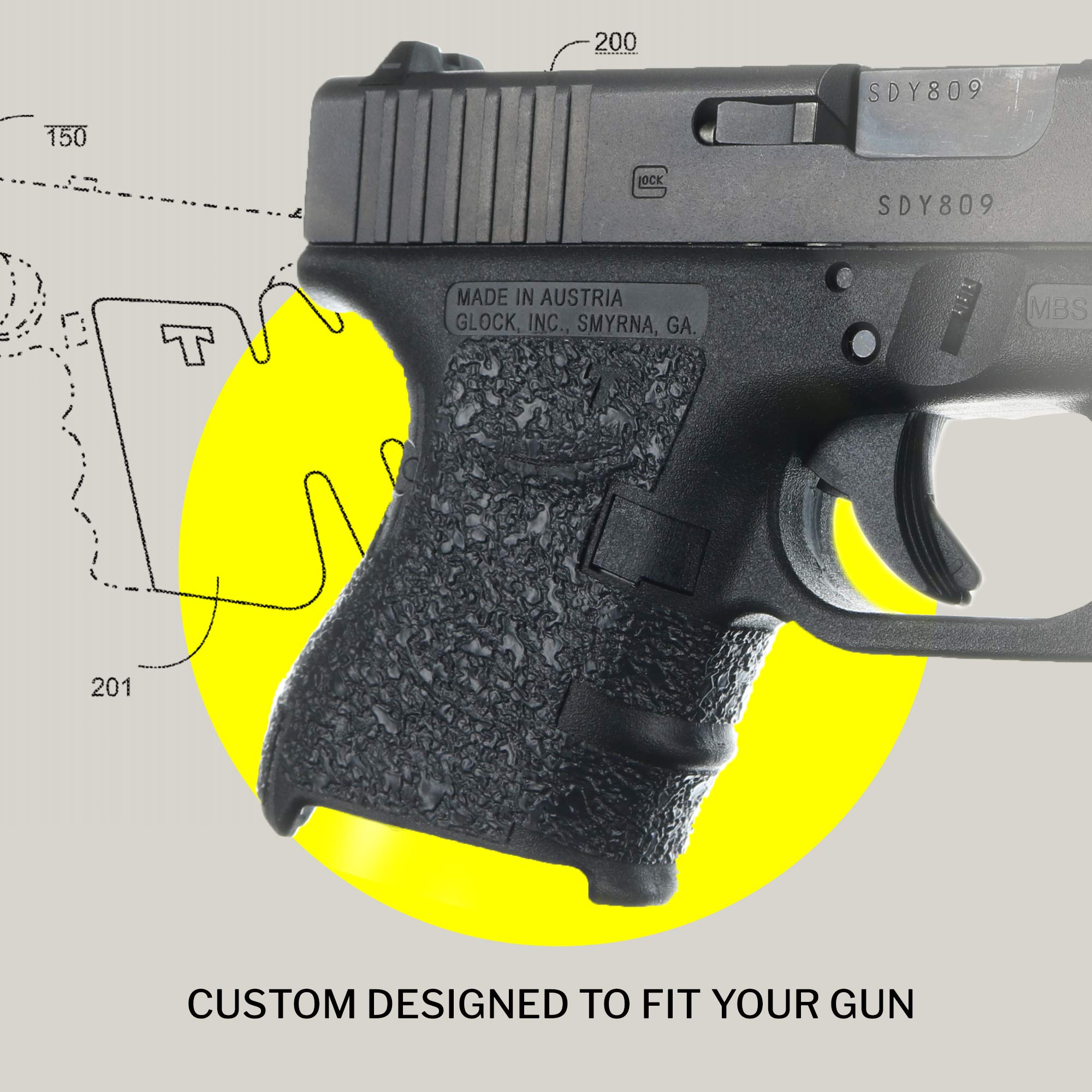 TALON Grips Adhesive Pistol Grip Compatible with Glock 26, 27, 28, 33, 39 β Made in The USA β Gen - Rubber, Black