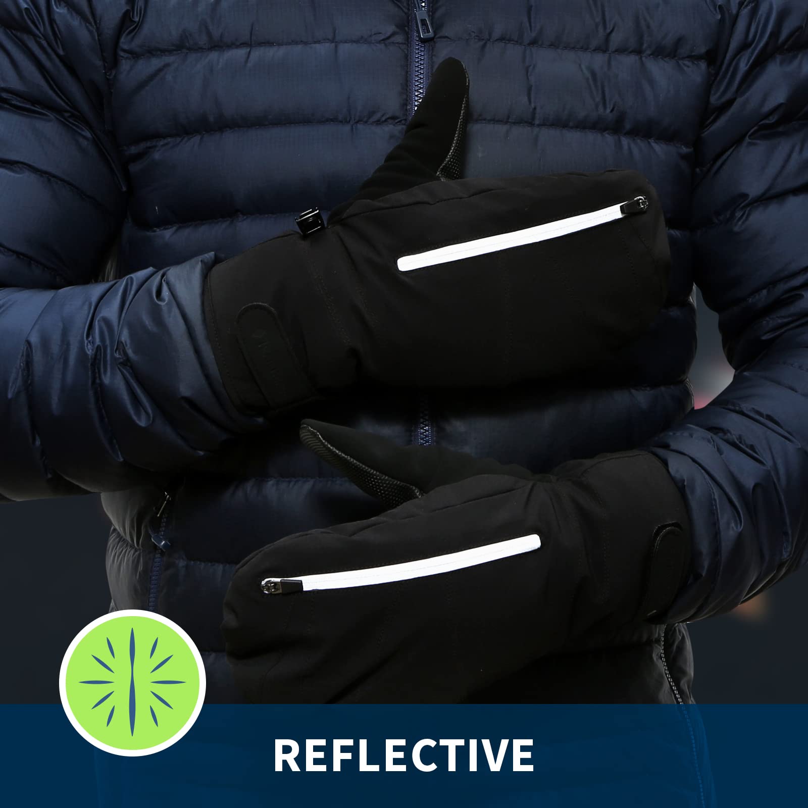 TrailHeads Men’s Convertible Zip Mitts | winter running mittens | thermal mittens for cold weather | men’s mittens for outdoor sports - black - medium/large