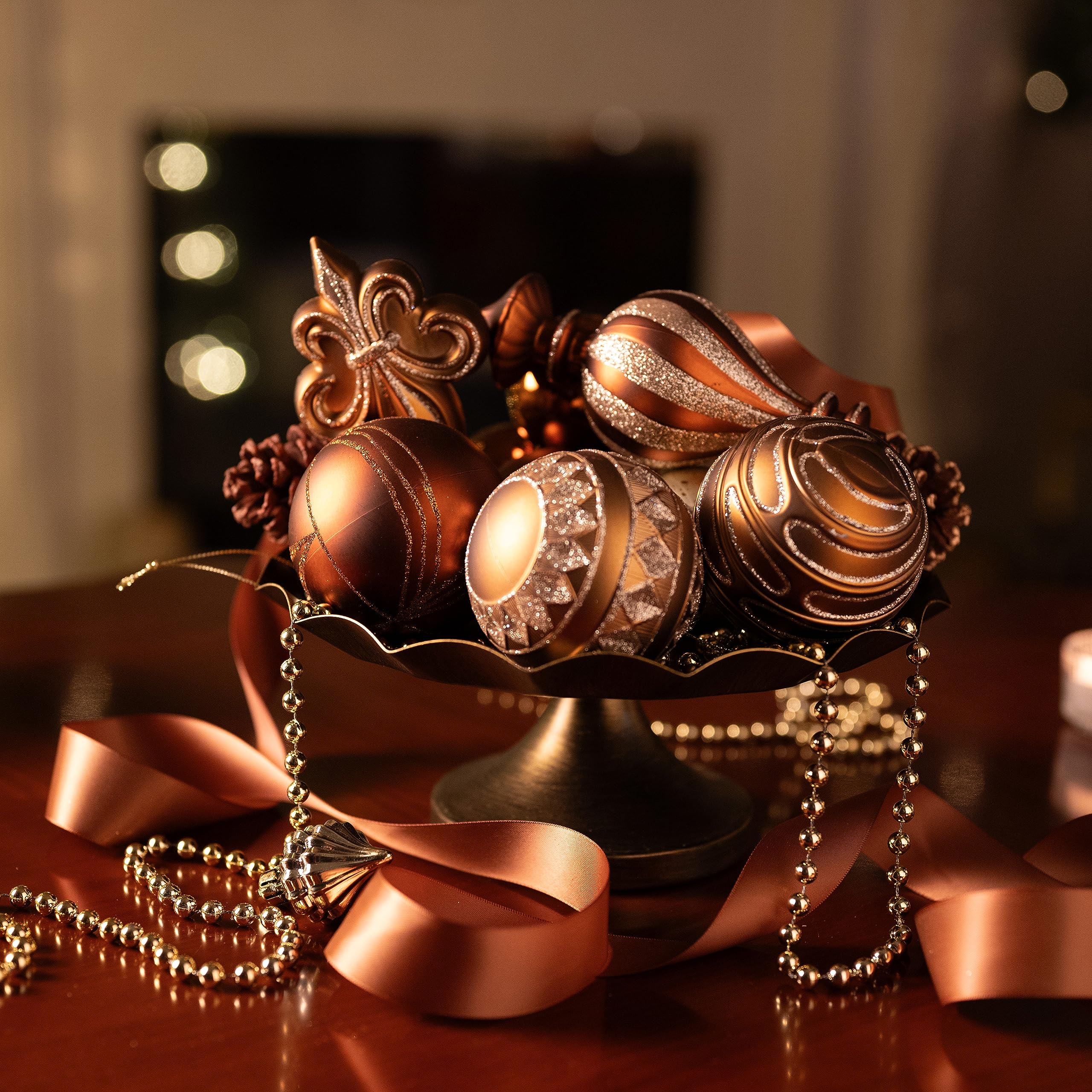 Valery Madelyn Ornaments for Christmas Trees, 60ct Bronze Copper and Gold Shatterproof Christmas Tree Decorations, Luxury Brown Hanging Ball Ornaments Bulk for Xmas Holiday Decor