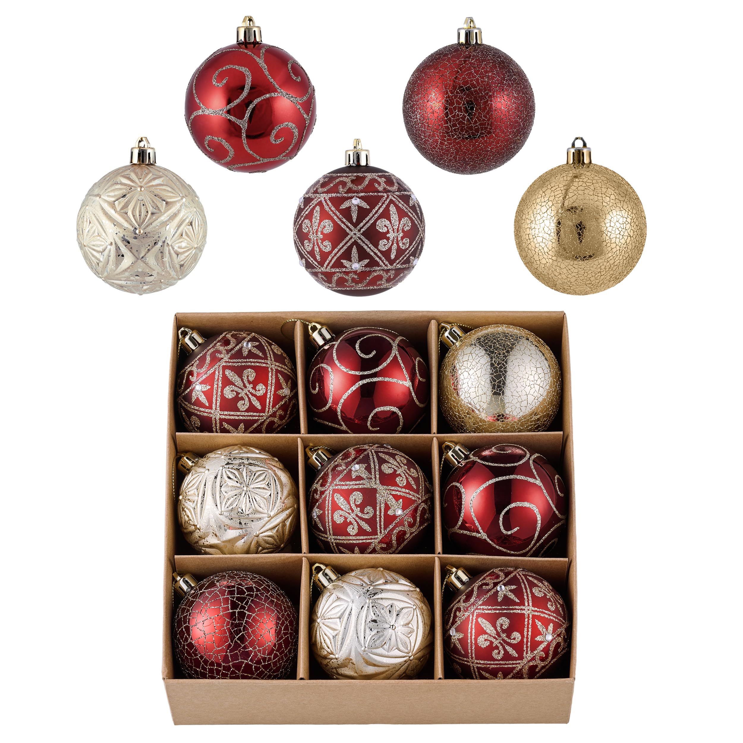 Valery Madelyn Christmas Ball Ornaments, 9ct Red and Gold Shatterproof Christmas Tree Decorations Set, 2.76 Inches Luxury Hanging Ornaments for Xmas Trees Bulk Holiday Decor