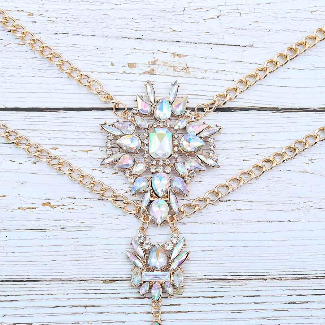 Zoestar Gorgeous Crystal Body Chains Sexy Bikini Necklace Waist Chain Jewelry for Women (Colorful)