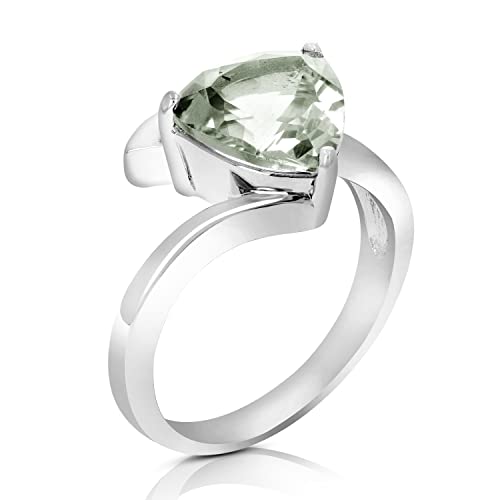 Vir Jewels 2 cttw Green Amethyst Ring .925 Sterling Silver with Rhodium Trillion Cut 10 MM Size 6