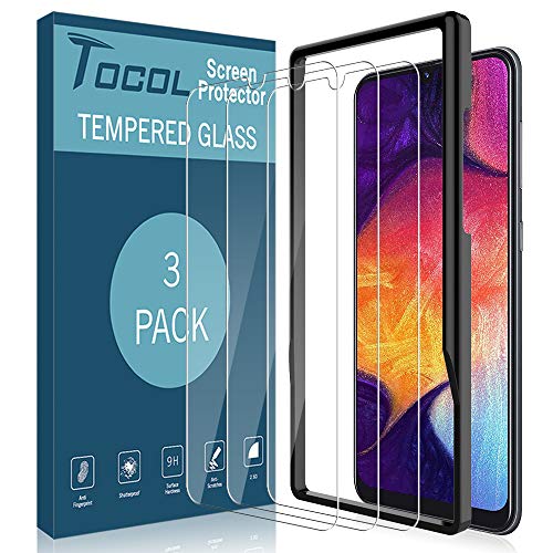 TOCOL 3 Pack Compatible with Samsung Galaxy A50, A30 Screen Protector Tempered Glass HD Clarity Touch Accurate 9H Hardness with Easy Installation Tray