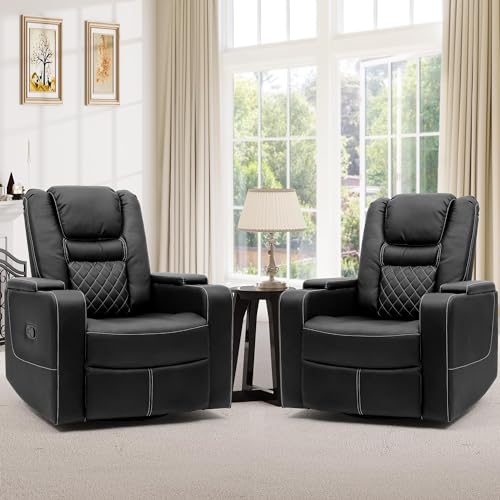 YITAHOME Recliner Chair Set of 2,Swivel Glider Rocker Recliner with Cup Holders, Home Theater Seating Soft with Hidden Arm Storage, Reclining Chairs for Movie Room