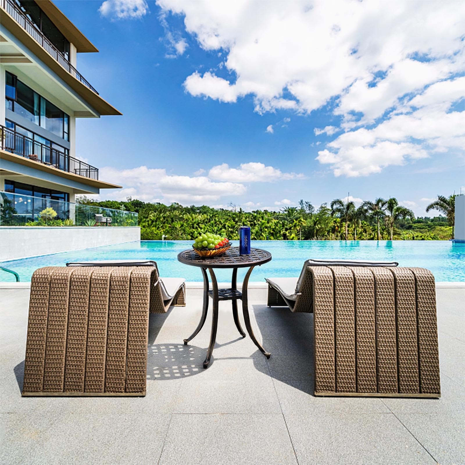 ZOTORUN Outdoor 19" Cast Aluminum Round Side Table End Table for Patio, Backyard, Pool, Indoor Companion, Easy Maintenance and Weather Resistant, Bronze