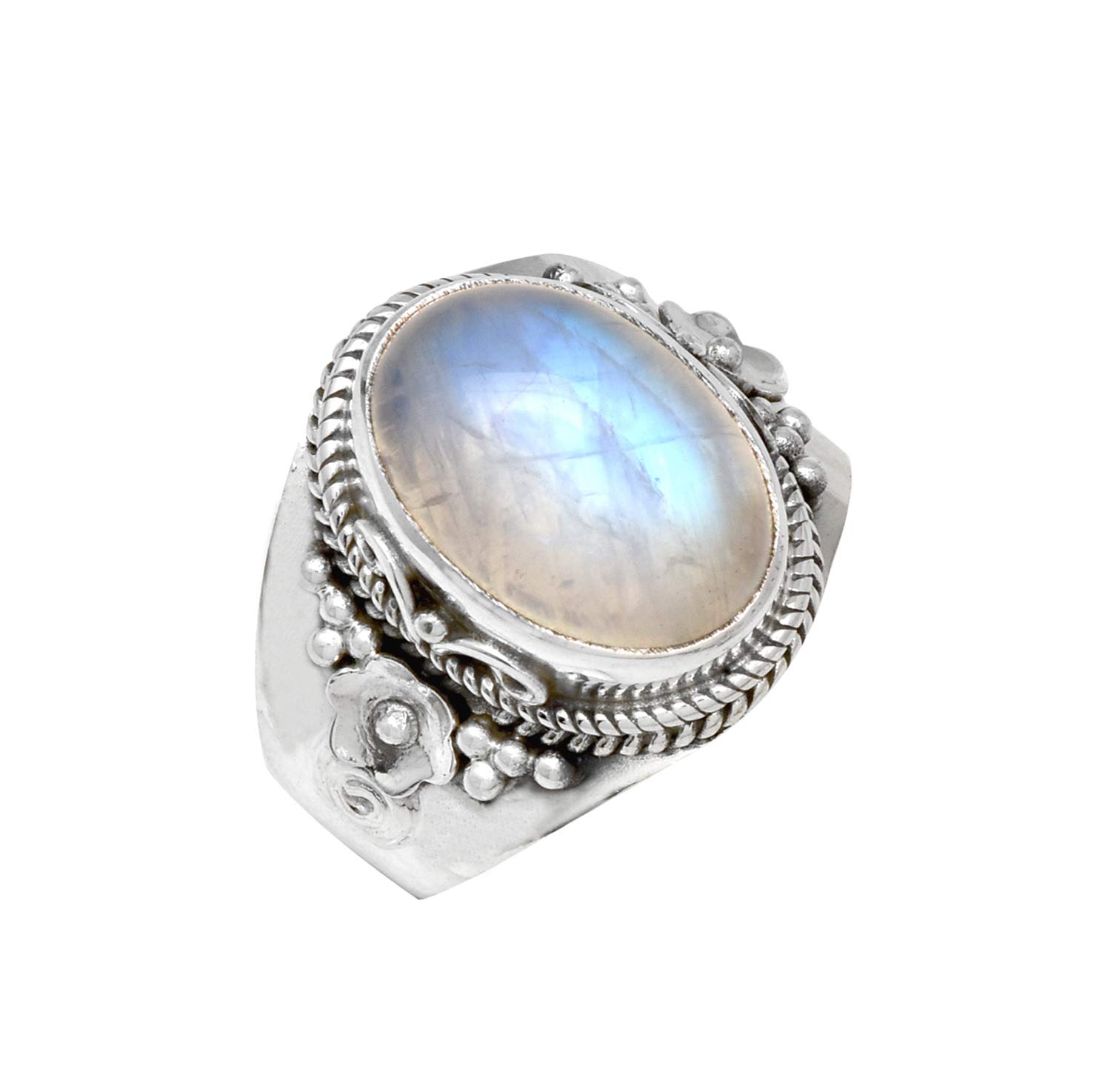 YoTreasure 10x14 mm Moonstone Ring 925 Sterling Silver Jewelry