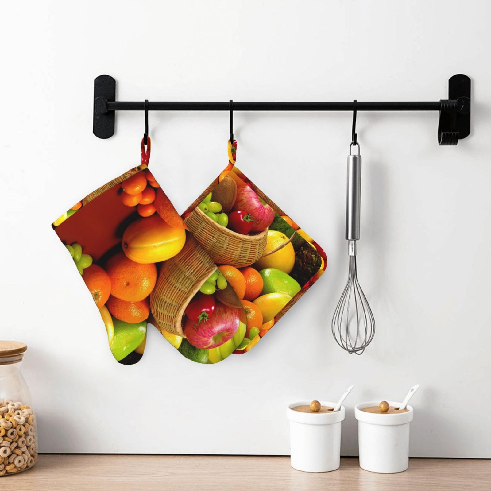 Variety Fresh Vegetables Fruits Silicone Oven Mitts Pot Holder Sets 2pcs Cute Design Washable Non Slip Kitchen Heat Resistant Mat Women's Cooking Gloves for Baking and BBQ Wear