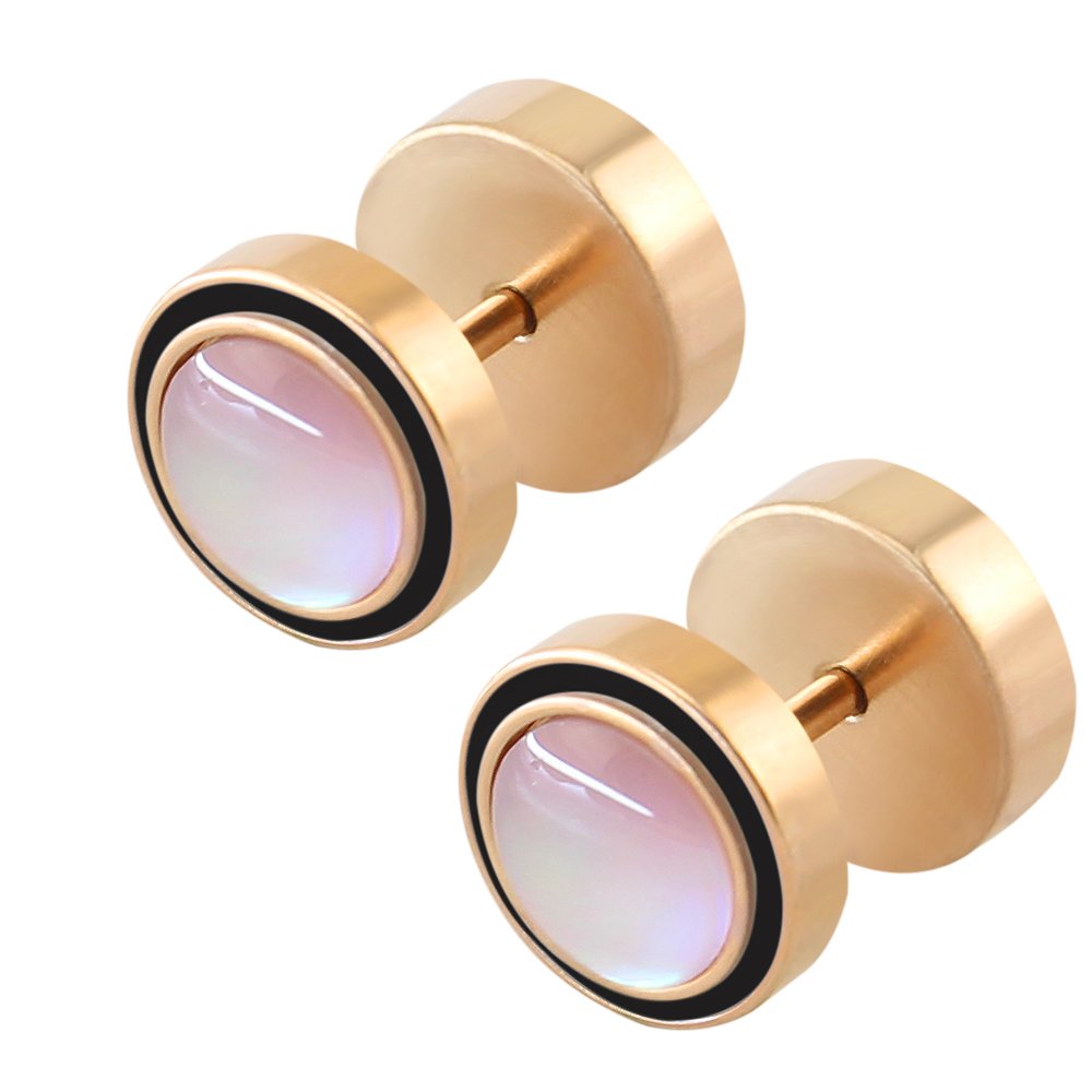ZS Rose Gold Men Women Stainless Steel Cheater Ear Plugs Gauges Illusion Tunnel Earring Studs (Black)