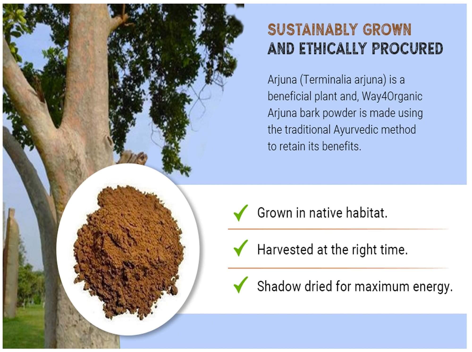Way4Organic Organic Arjuna Bark Powder, 16 Ounces(1 Pound), Improves Healthy Muscle