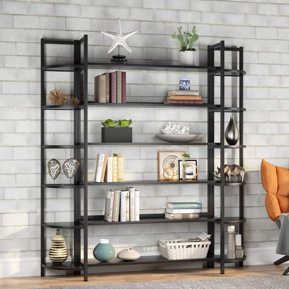 Tribesigns Triple Wide 6-Shelf Bookshelves, 6-Tier Large Etagere Bookcase Bookshelves Storage and Double Wide Bookshelf Display Shelves with Sturdy Metal Frame for Home Office Deco,Black