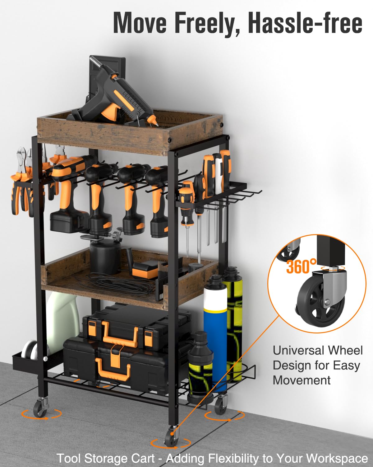 Vdamu Rolling Tool Chest Garage Storage - Power Tool Organizer with Wheels, Tool Cart Can Store a Variety of Tools, Easy to Install, Rolling Tool Cabinet for Garages, Workshops