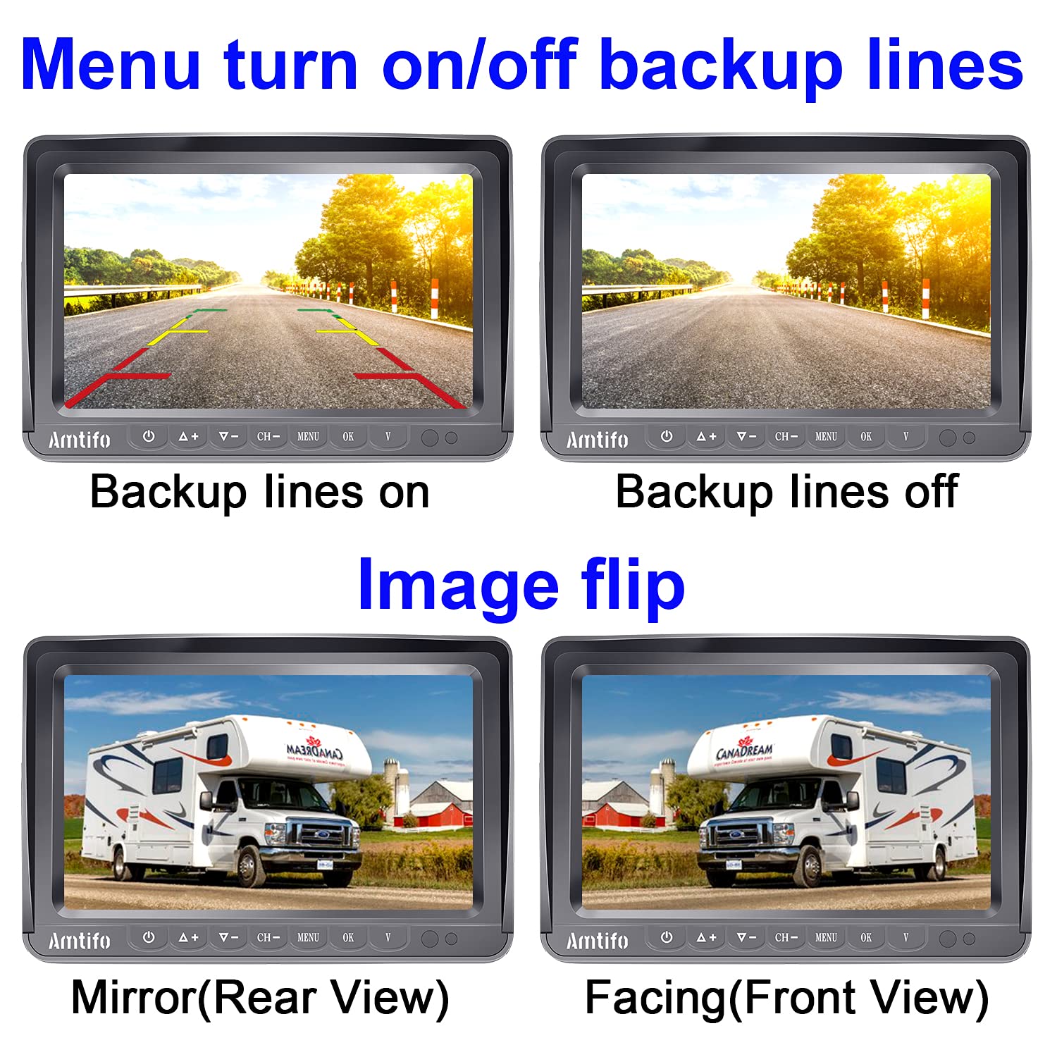 Wireless Backup Camera for RV AMTIFO HD 1080P Wireless 4 Rear View Cameras with 7'' Monitor for RVs/Trailers/5th Wheels/Motorhomes,Digital Signal,150° Wide Angle,IR Night Vision - A4
