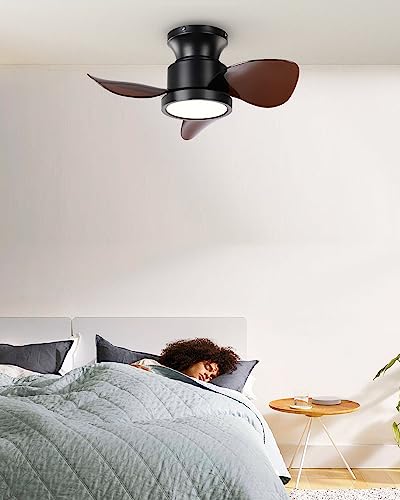 TALOYA Small Ceiling Fans with Lights, Black 22Inch Remote Control Mini Ceiling Fans with Quiet DC Motor Flush Mount 3 Colour Temperature for Bedroom, Patio,Kitchen